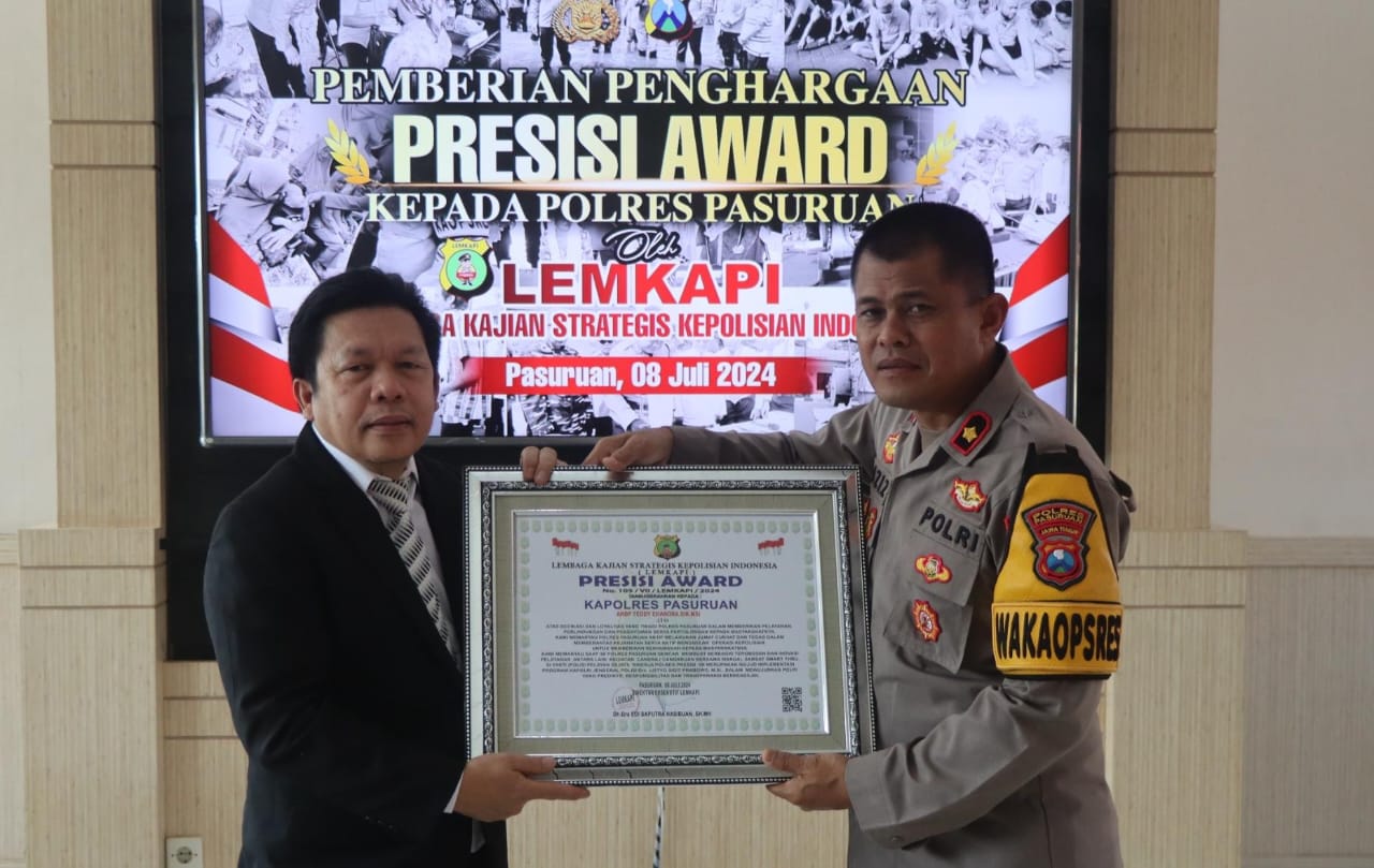 Polres Pasuruan Terima Penghargaan Presisi Award dari Lemkapi